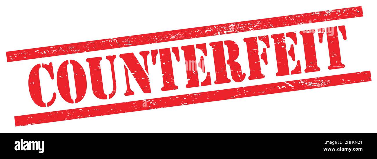 COUNTERFEIT text on red grungy rectangle vintage stamp Stock Photo - Alamy