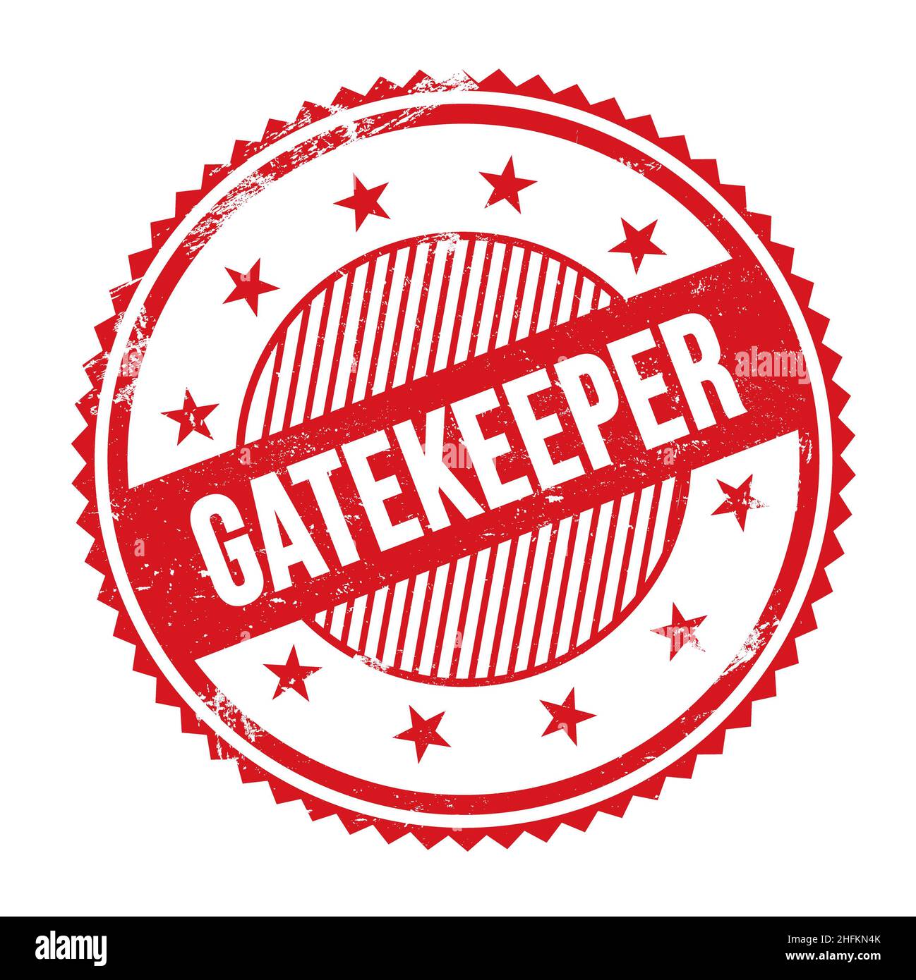 GATEKEEPER text written on red grungy zig zag borders round stamp Stock ...