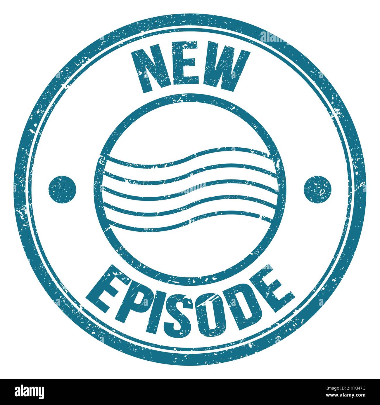 NEW EPISODE text written on blue round postal stamp sign Stock Photo ...