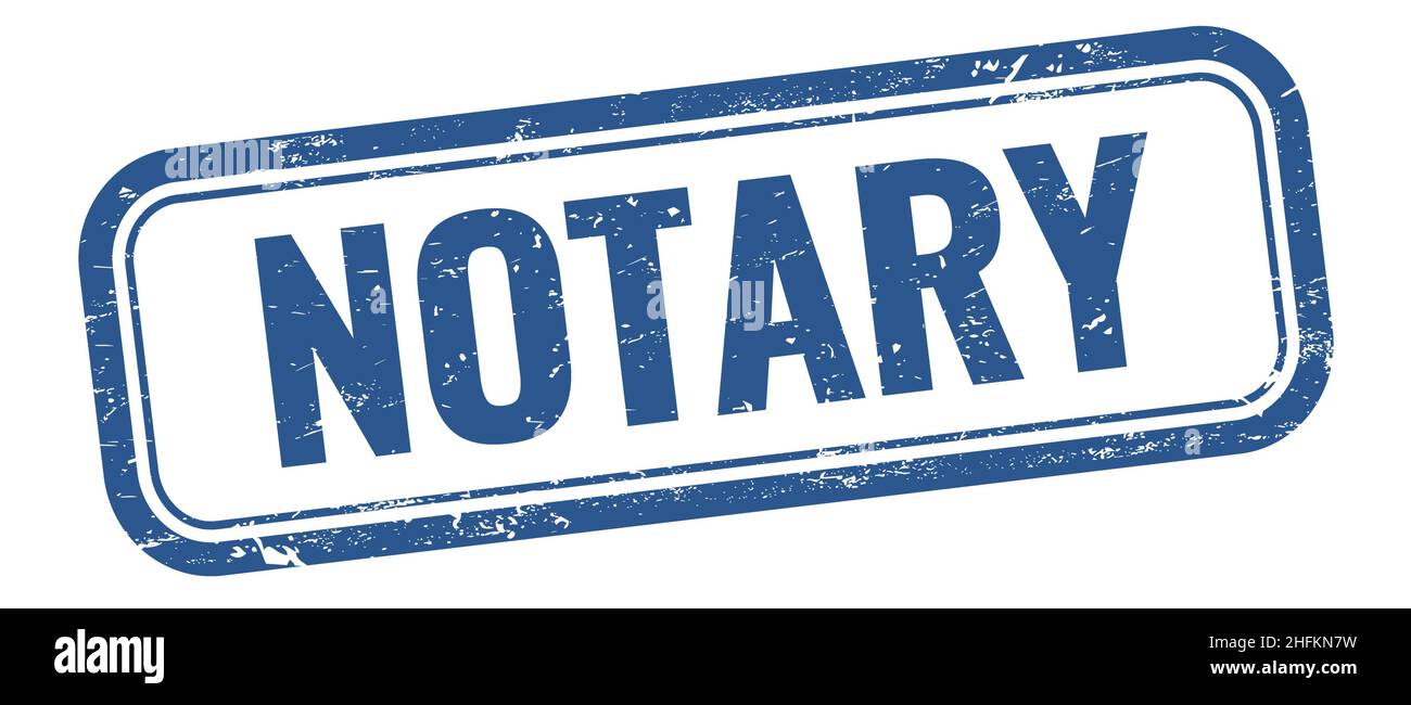 NOTARY text on blue grungy vintage rectangle stamp Stock Photo - Alamy