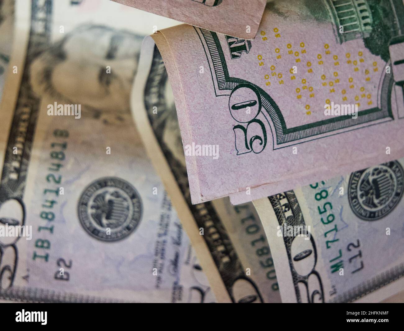 Banknotes with a face value of 50 dollars close-up. American paper ...