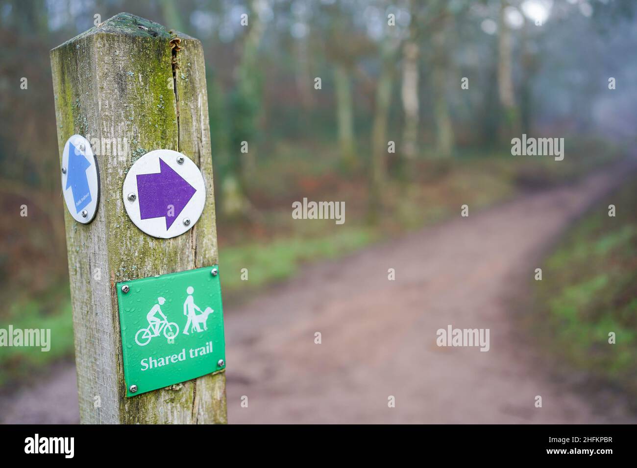 shared trail sign on a post Stock Photo - Alamy