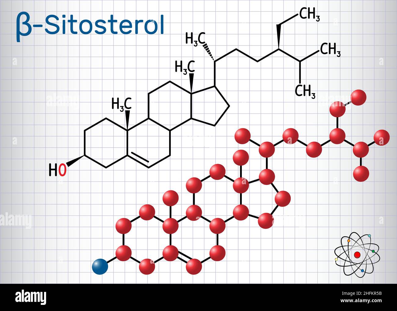 Beta-sitosterol molecule. It is phytosterols (plant sterols) Structural ...