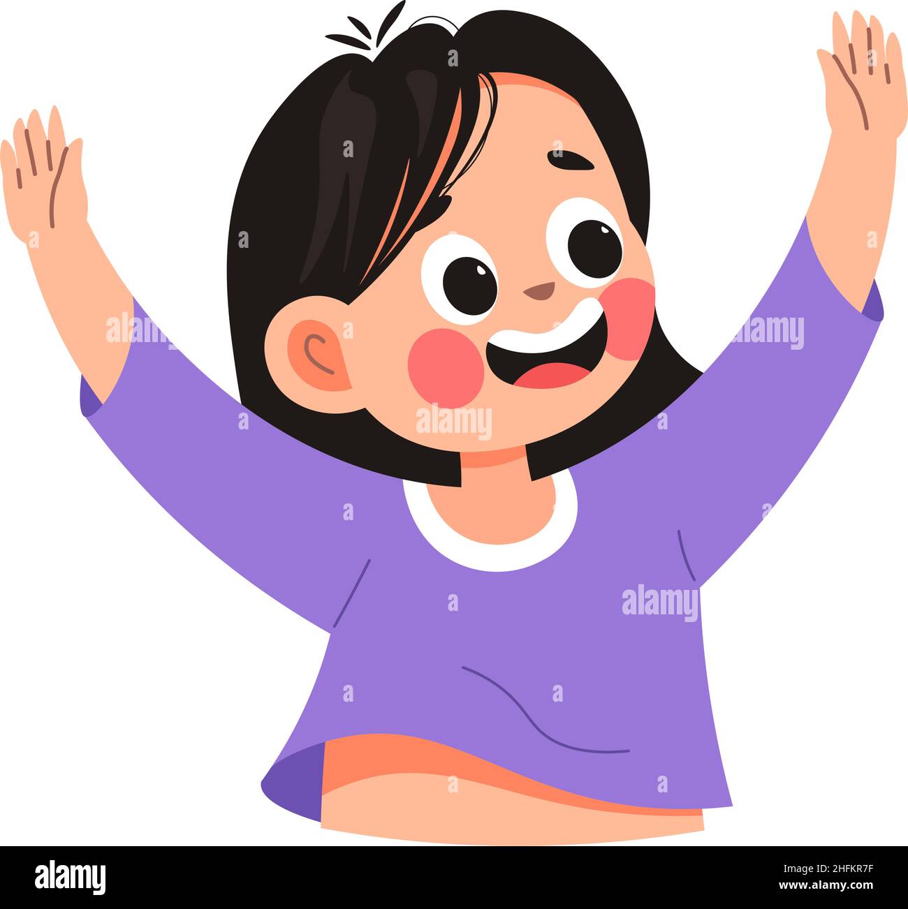 Small happy child, cheerful girl kid raising hands Stock Vector Image ...