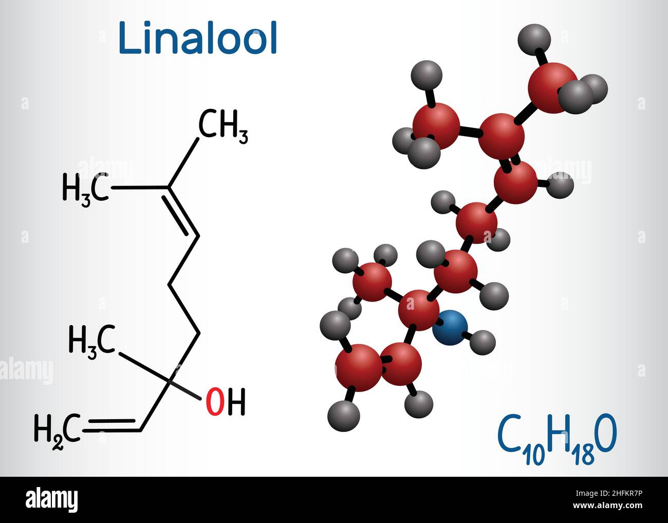 Linalool molecule. Structural chemical formula and molecule model ...
