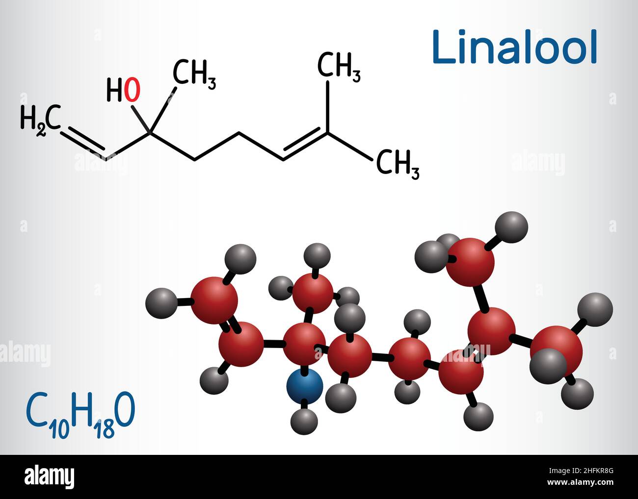 Linalool molecule. Structural chemical formula and molecule model ...