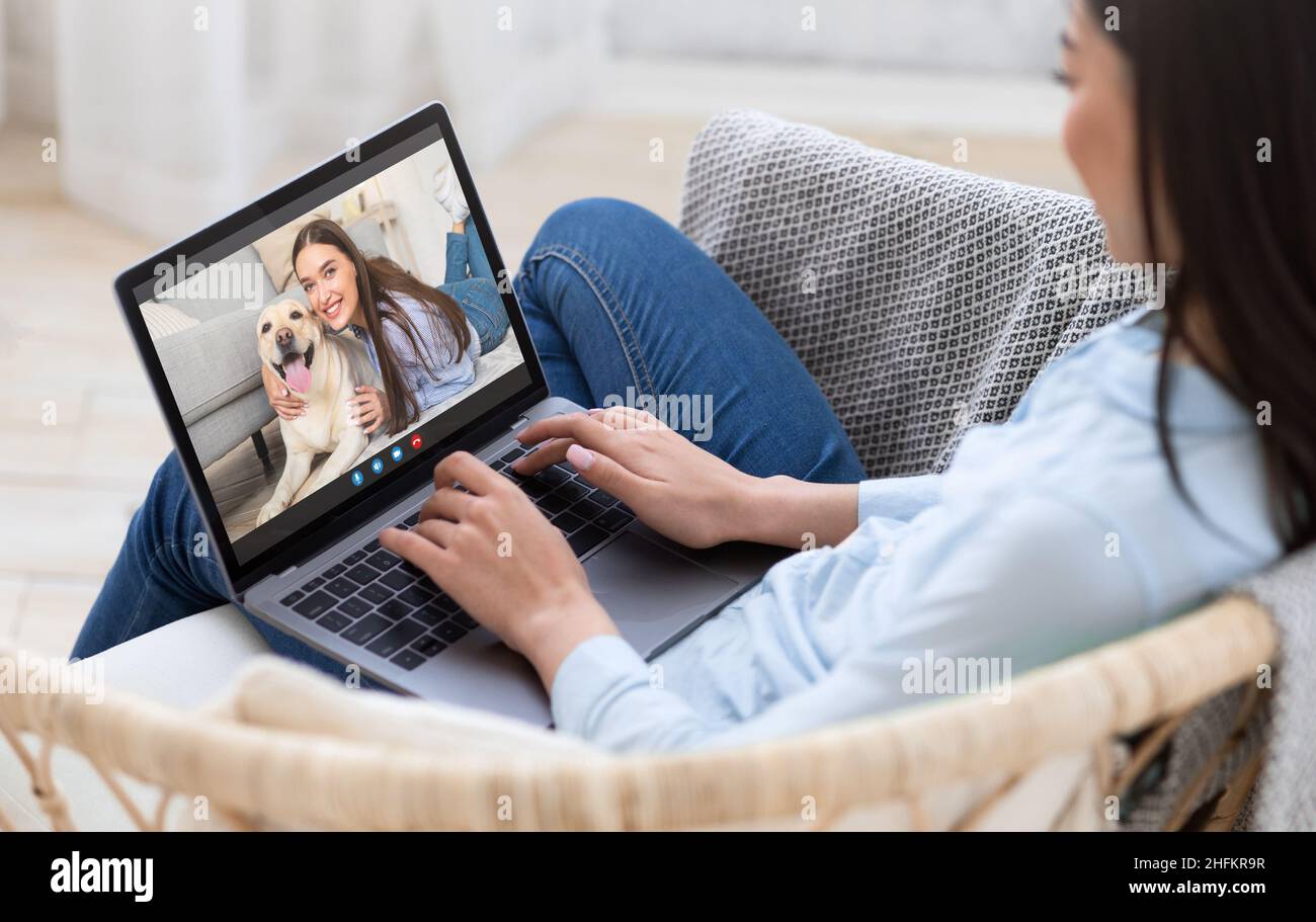 Online Call. Young Woman Using Laptop For Web Conference With Female ...