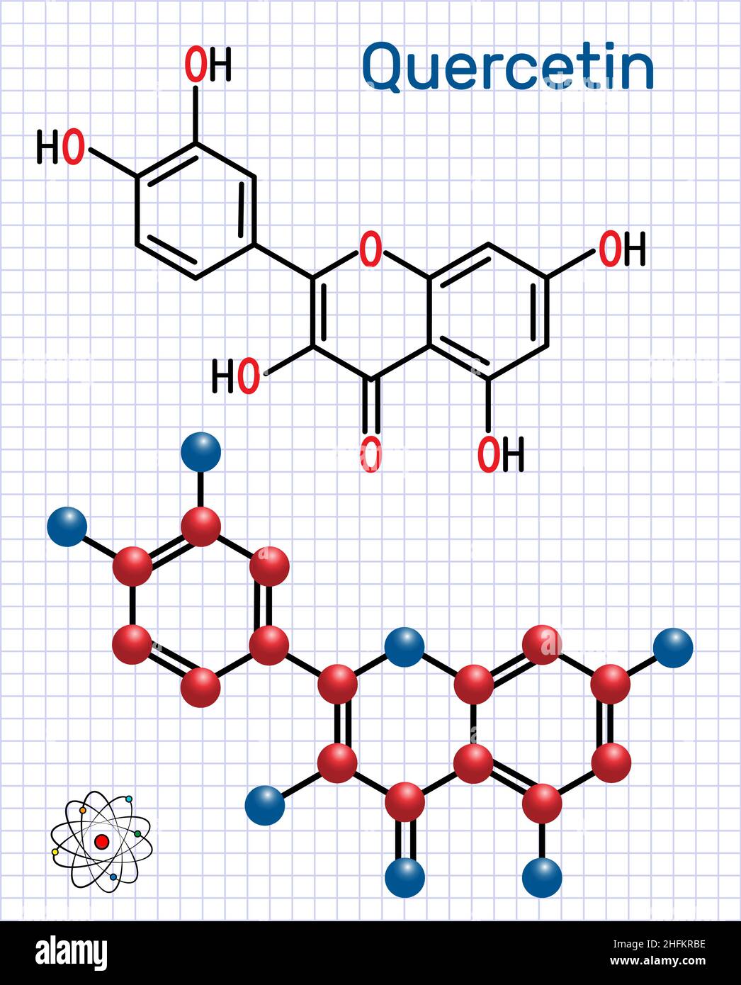 Quercetin ( flavonoid) molecule. Structural chemical formula and ...