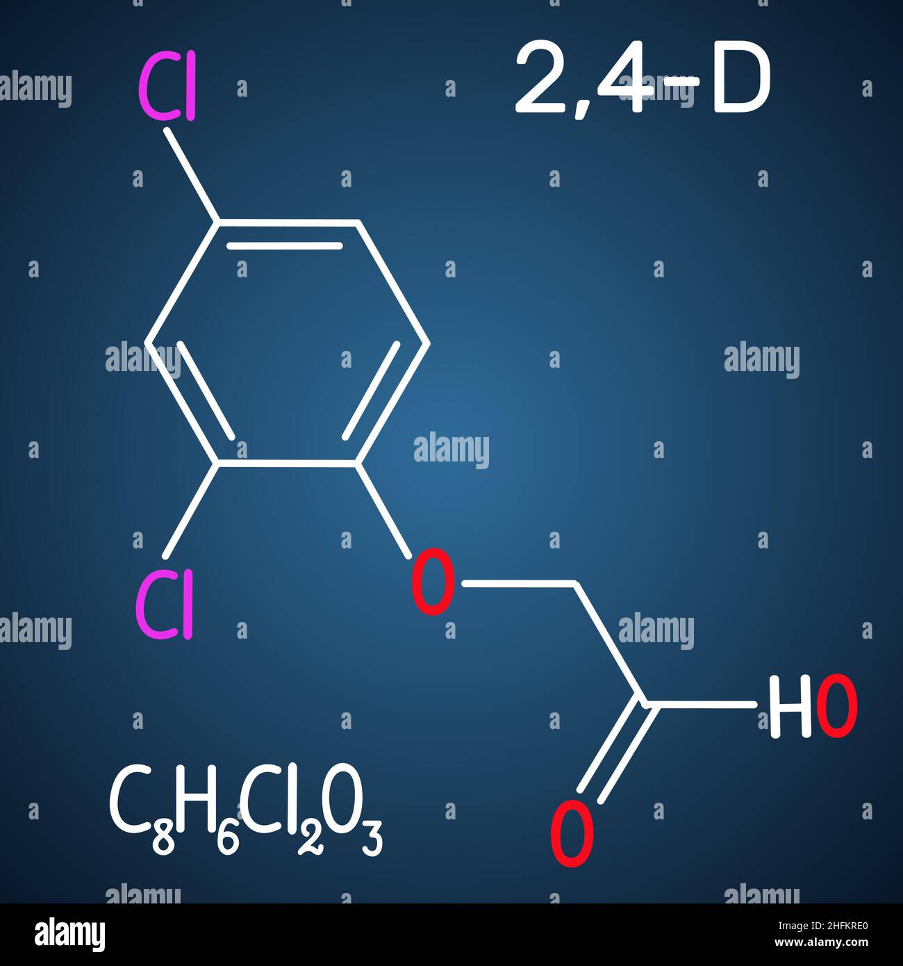 2,4-Dichlorophenoxyacetic acid (2,4-D) molecule. Structural chemical ...