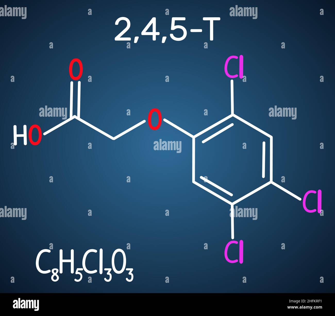 2,4,5-Trichlorophenoxyacetic acid (2,4,5-T) molecule. Structural ...
