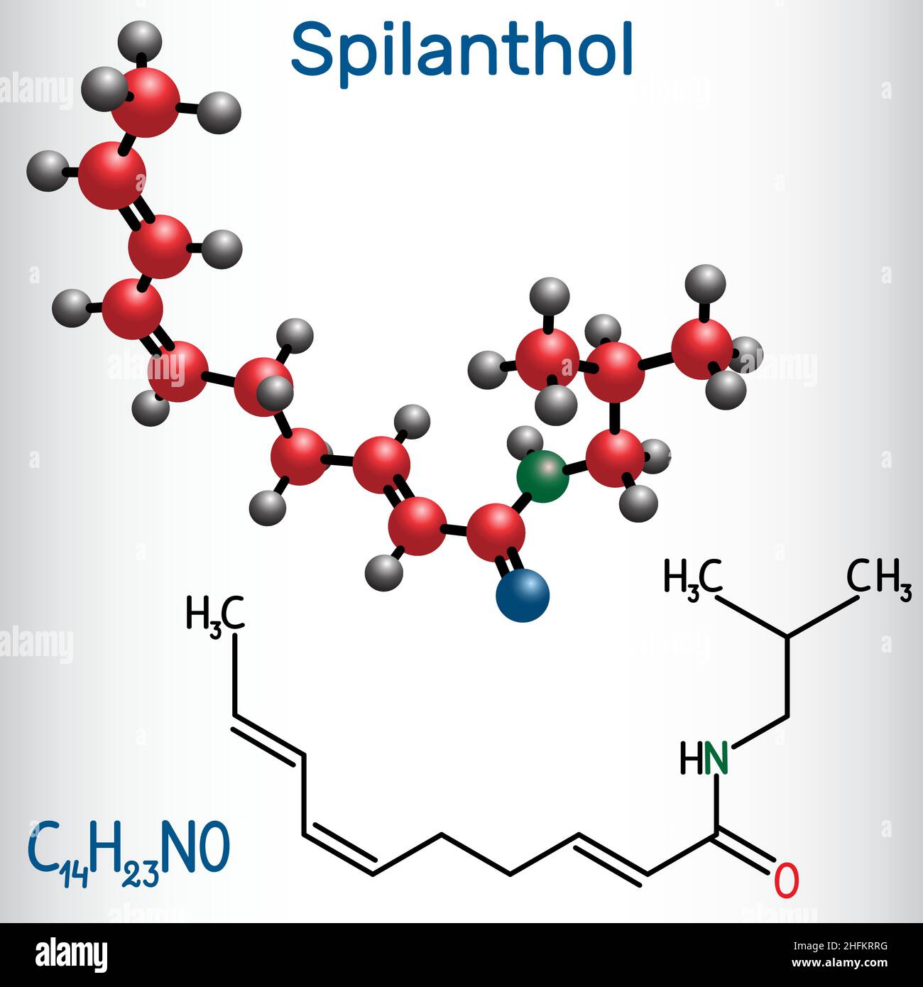 Spilanthol molecule. It is a fatty acid amide, is used for the local ...