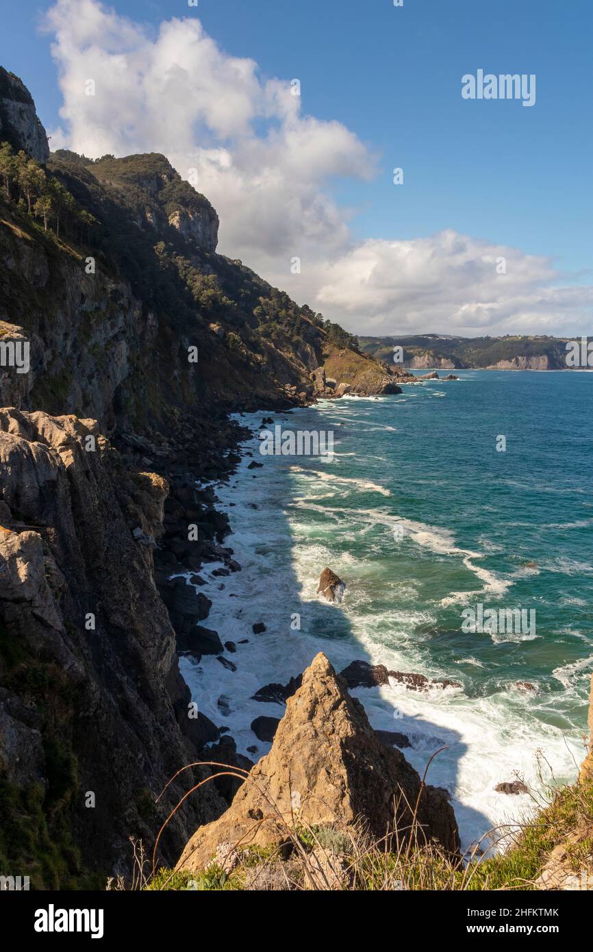 cliffs on the Basque coast near the town of Lekeitio, in the Cantabrian ...