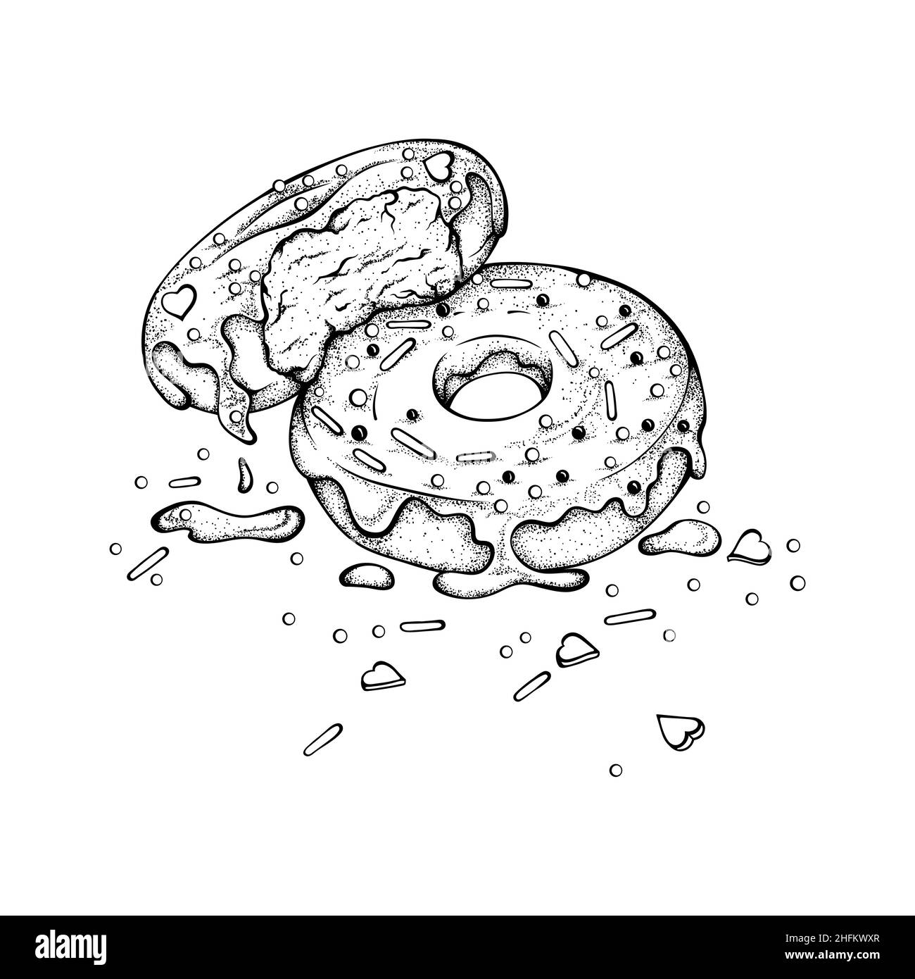 Black Engraved sprinkle donut Sweets Graphic Isolated Illustration ...