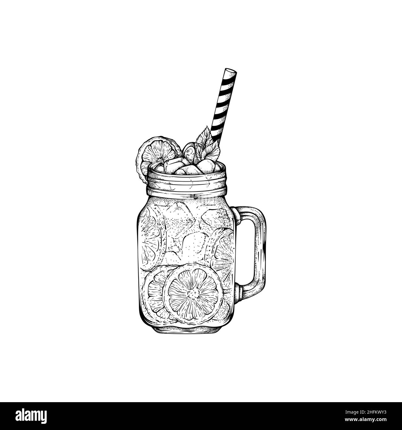 Black Engraved Fruit Tea, Healthy Drink Graphic Isolated Illustration ...