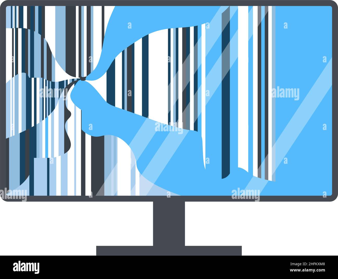 Damaged or broken screen of computer or TV set, isolated icon of device gadgets with crashed ...