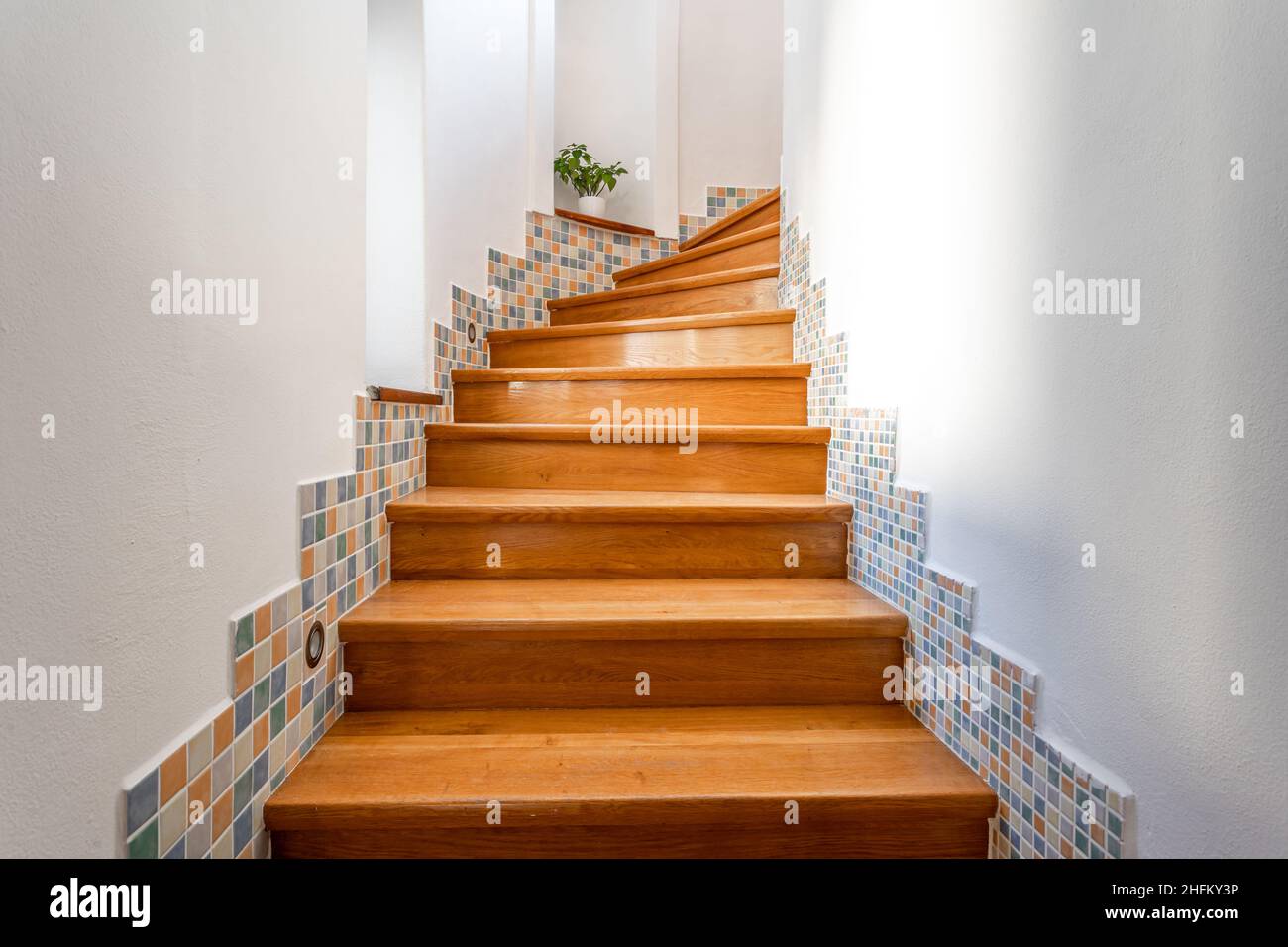 wooden stairs in a family house Stock Photo - Alamy
