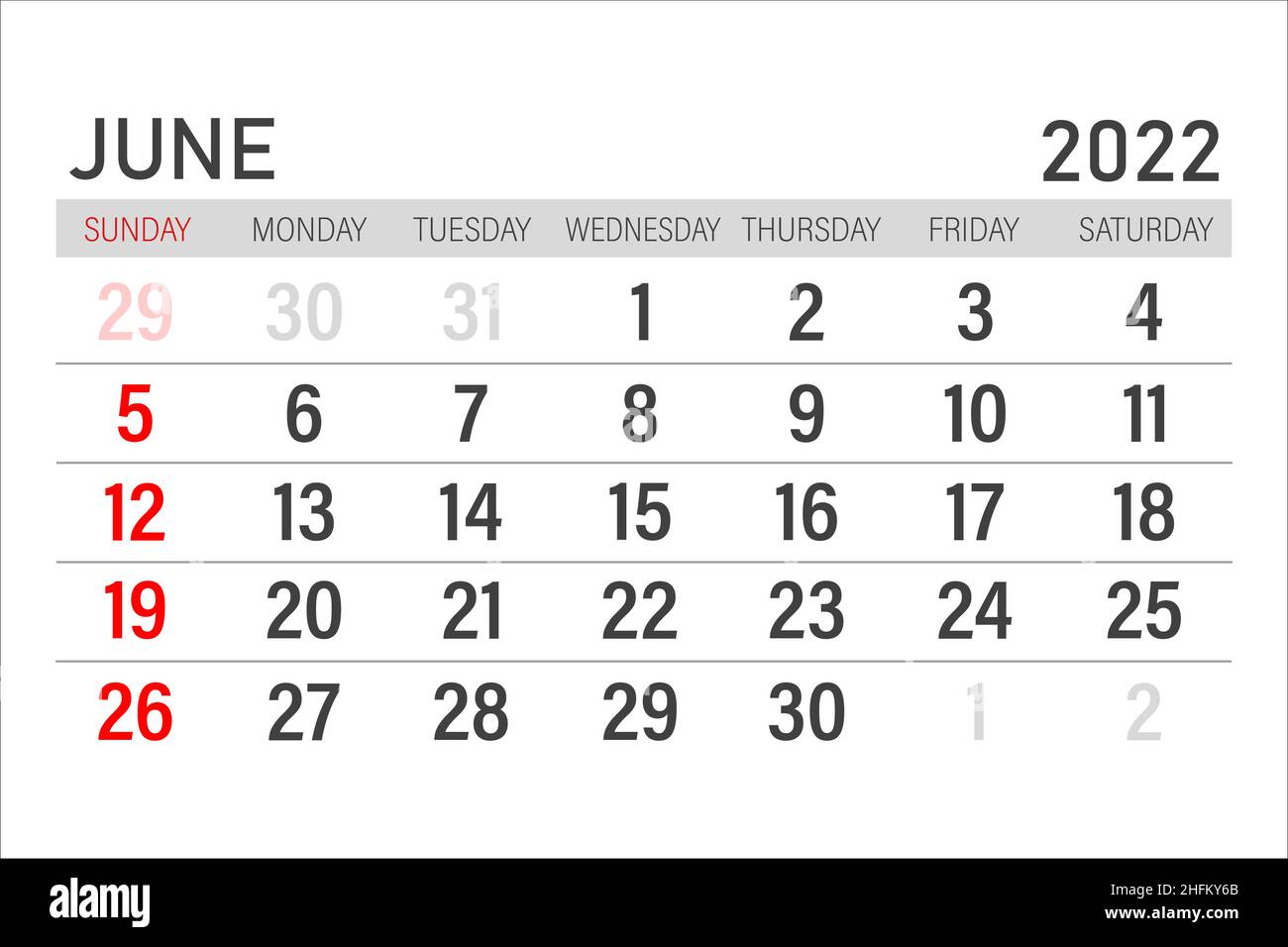 june 2022 Calendar. june 2022 Calendar vector illustration. Wall Desk ...