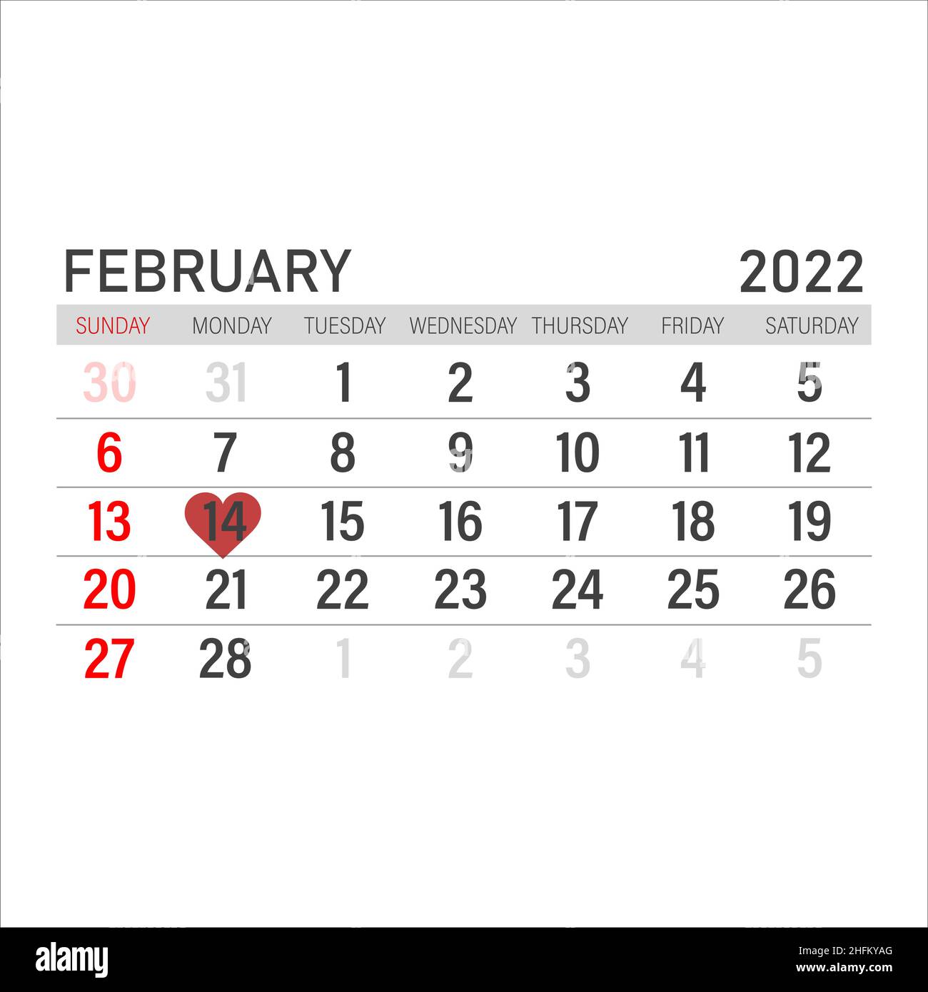 Valentine's Day. February 14 on the calendar. Daily calendar icon. Date ...