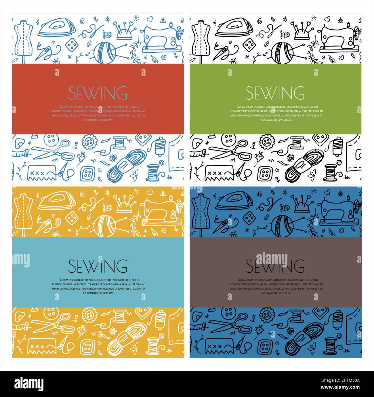 Vector doodle sewing banners. Vector tailoring tools icons. Sewing ...