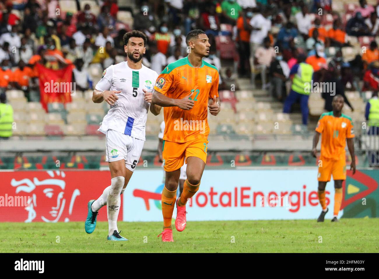 Douala, CAMEROON - JANUARY 16: Steven Caulker of Sierra Leone and ...