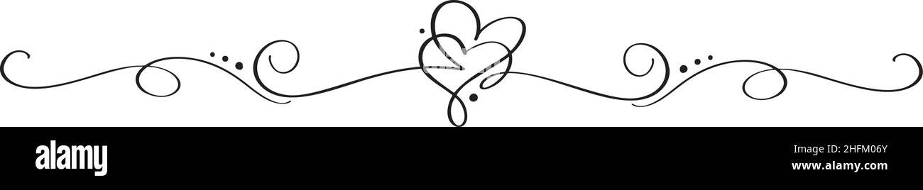 Vintage Flourish Vector divider Valentines Day Hand Drawn Black ...