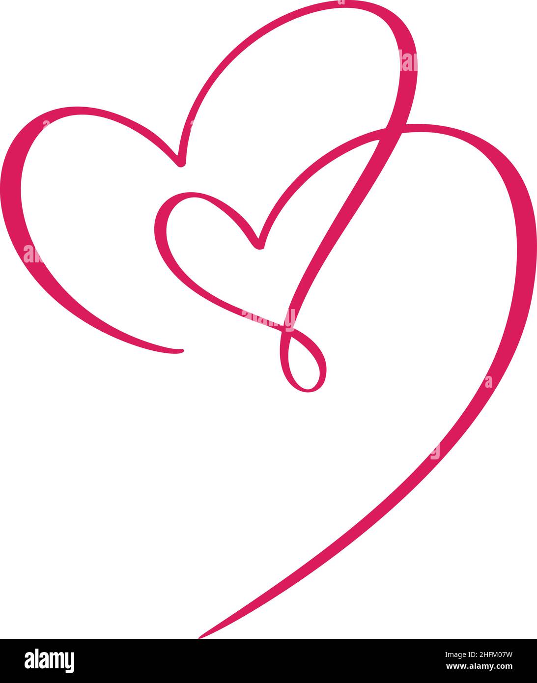 Calligraphy Red icon two lovers heart. Hand drawn logo vector valentine ...