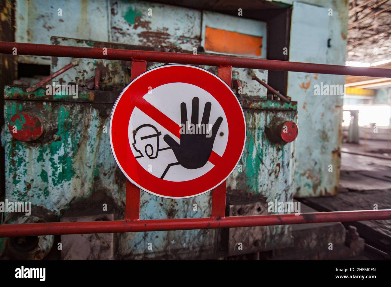 Prohibition sign on construction site. Blurred background Stock Photo ...
