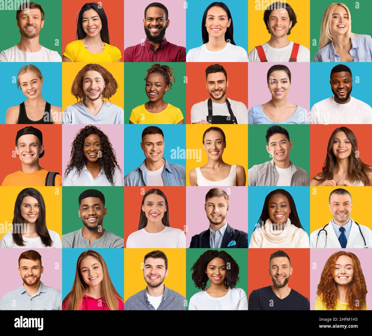 Happy Millennial People. Set Of Smiling Young Multiethnic Humans Over ...