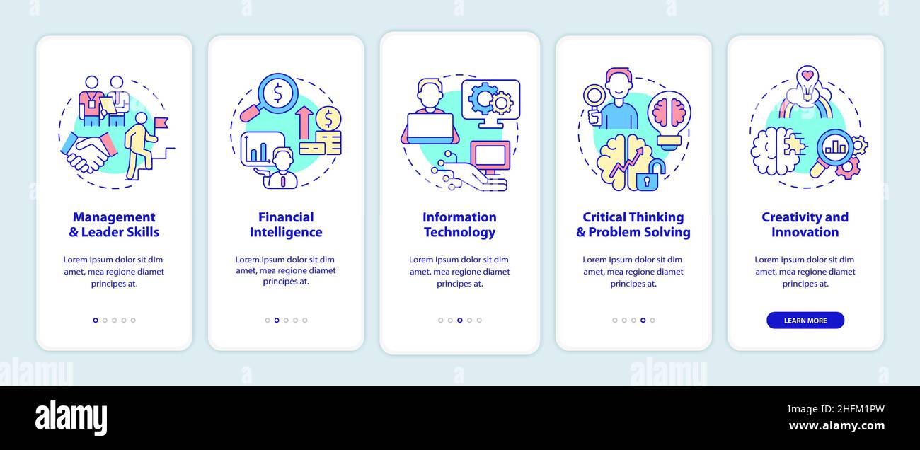 Skills for business management onboarding mobile app screen Stock ...