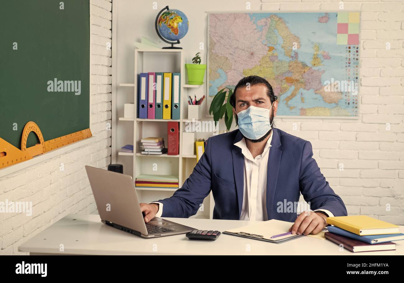 college lecturer on coronavirus pandemic. back to school. nonformal ...