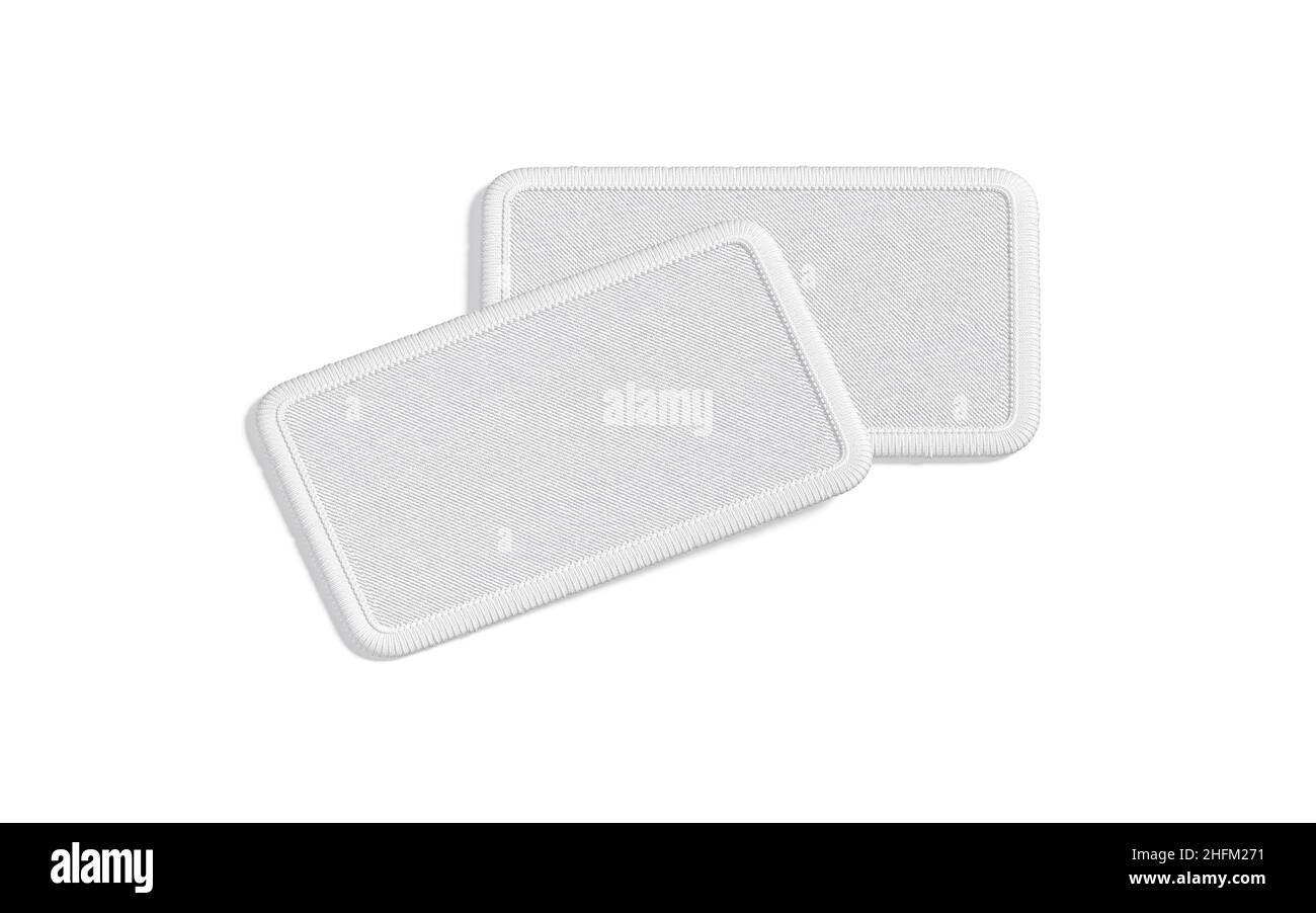 Blank white rectangle embroidered patch mockup pair, isolated Stock ...