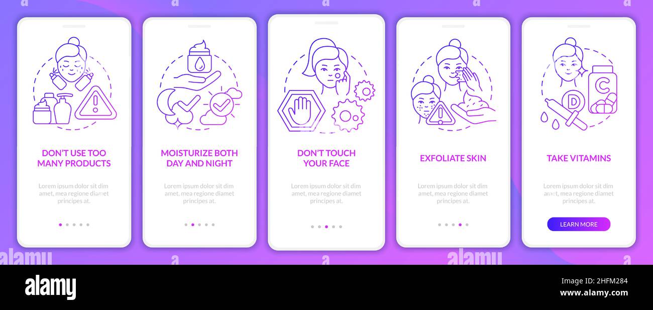 Skincare tips purple gradient onboarding mobile app screen Stock Vector ...