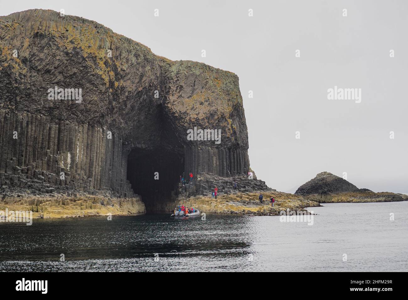 Fingals Cave and hexagonal volcanic basalt rock columns Isle of Staffa ...