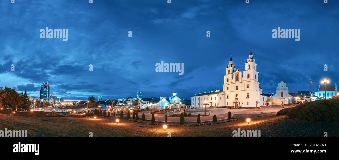 Minsk, Belarus. Illuminated Cathedral Of Holy Spirit In Minsk At ...