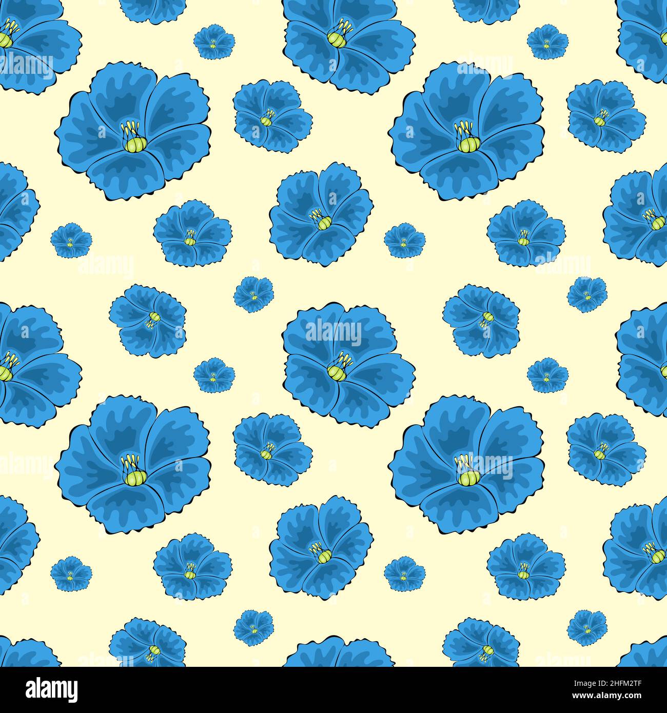 Flax linum blue flowers. Seamless pattern. Vector illustration. Vector ...