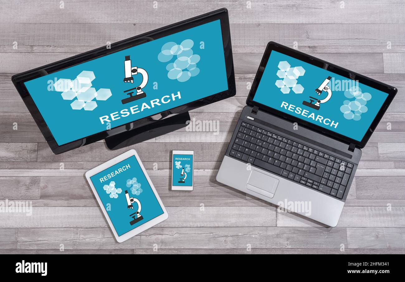 Research concept shown on different information technology devices ...