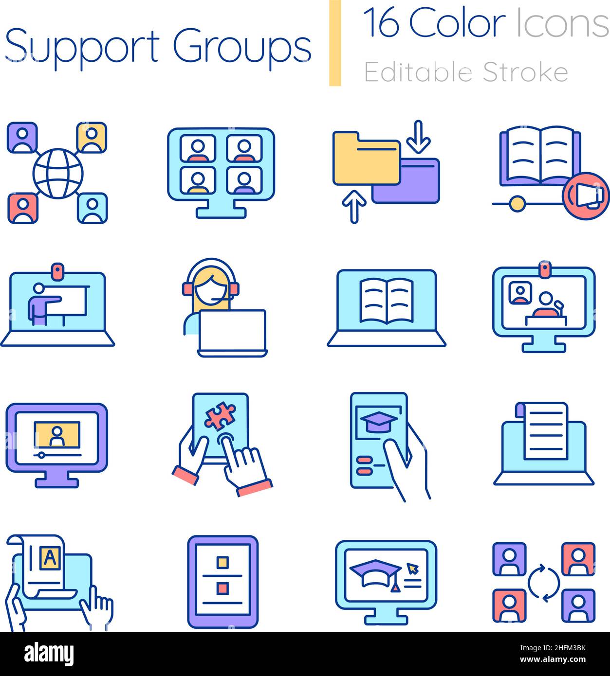 Elearning software and techniques RGB color icons set Stock Vector ...