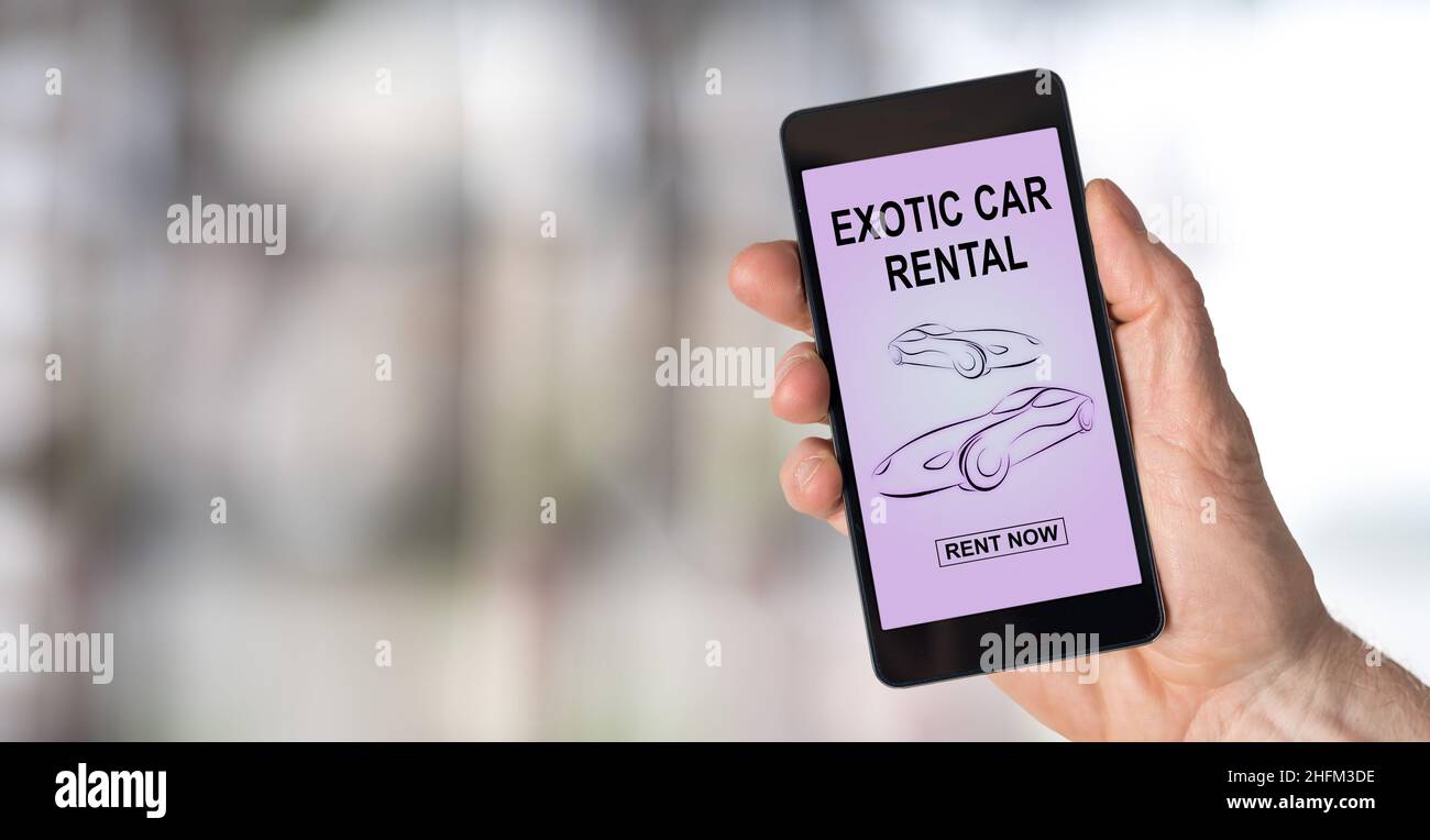 Smartphone screen displaying an exotic car rental concept Stock Photo ...