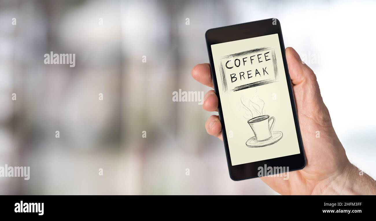 Smartphone screen displaying a coffee break concept Stock Photo - Alamy