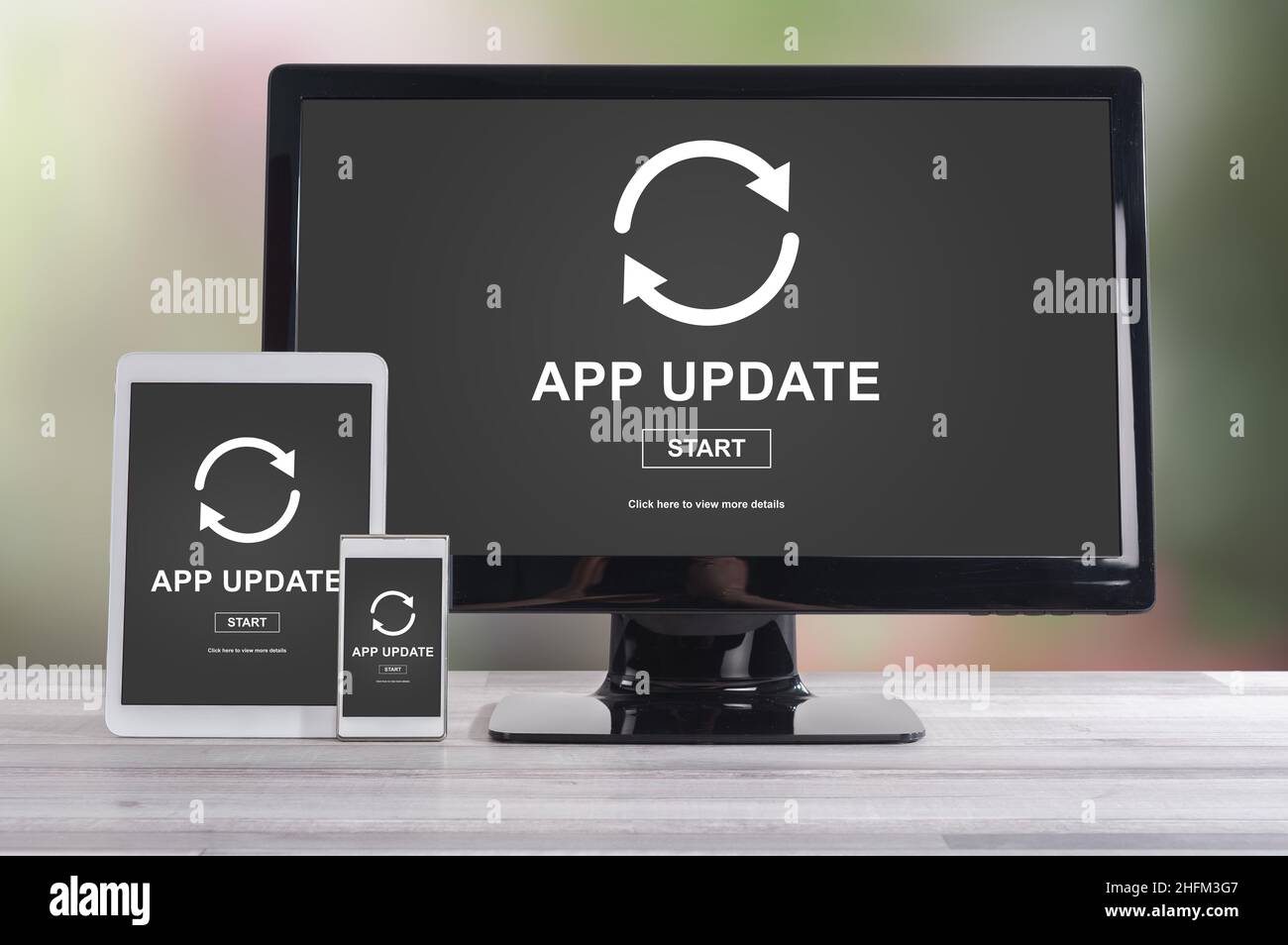 Application update concept shown on different information technology ...