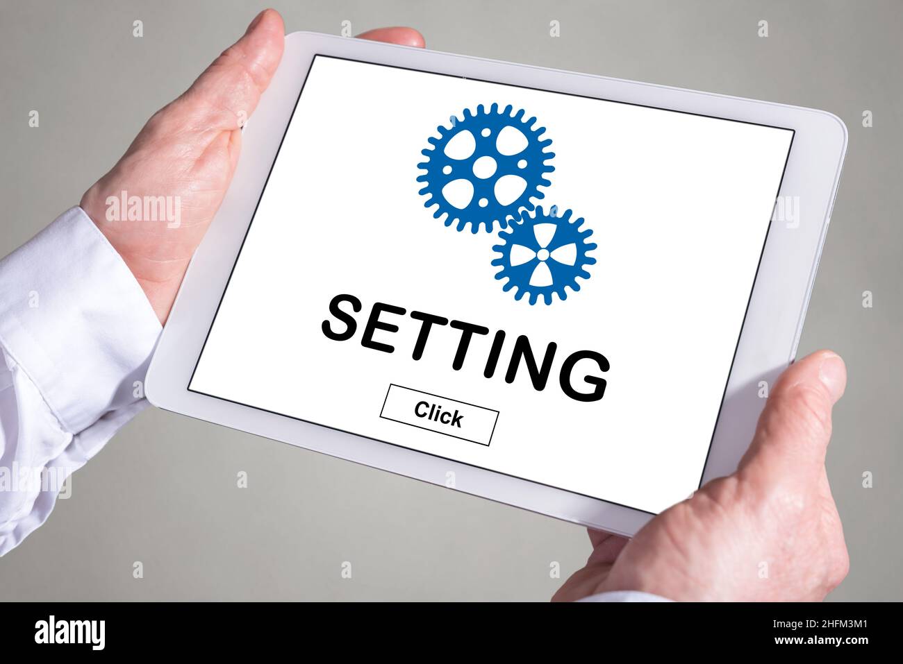 Tablet screen displaying a setting concept Stock Photo - Alamy