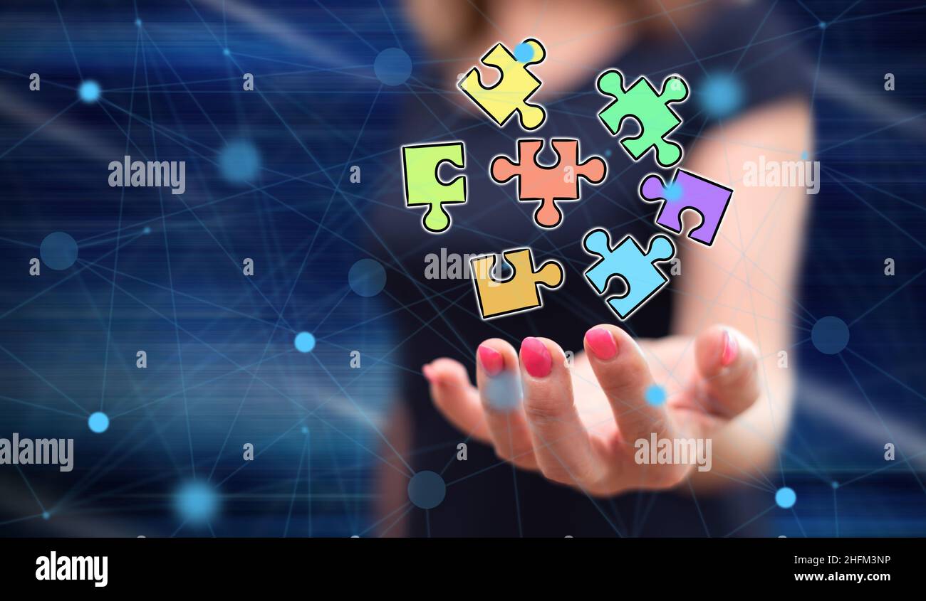 Teamwork concept above the hand of a woman in background Stock Photo ...