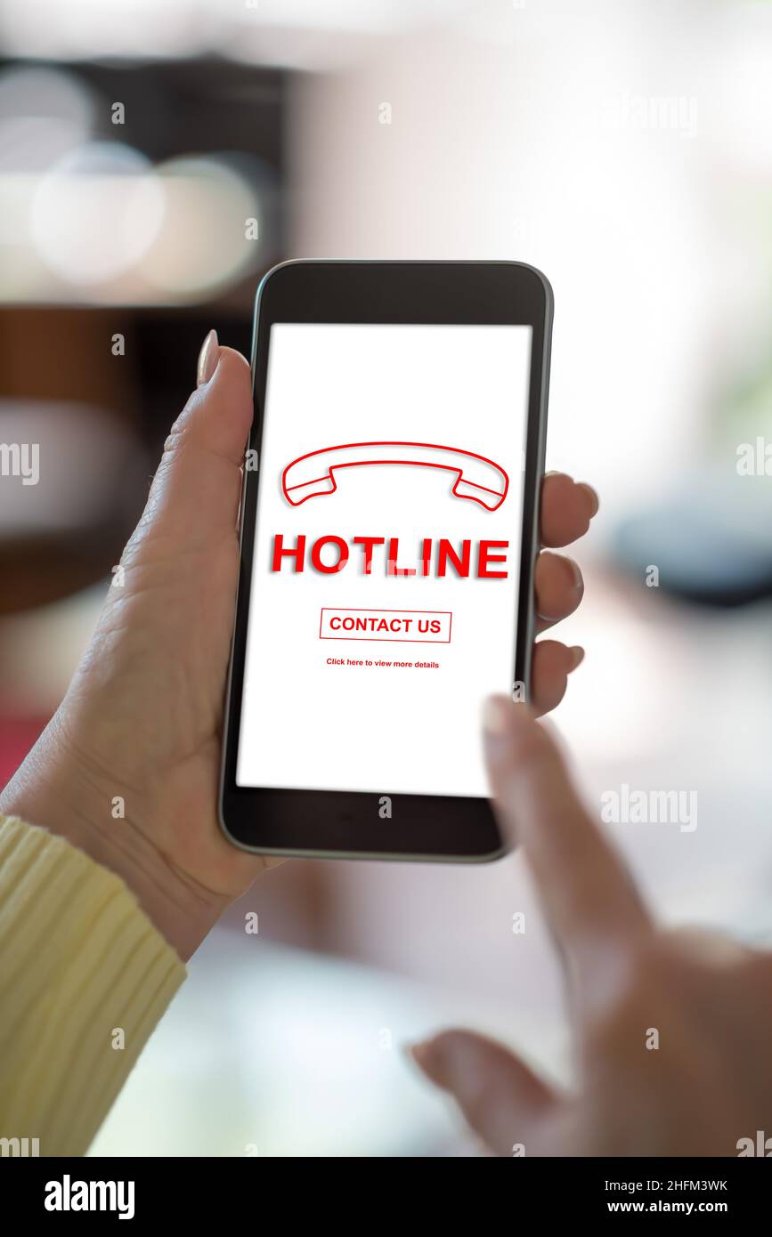 Smartphone screen displaying a hotline concept Stock Photo - Alamy