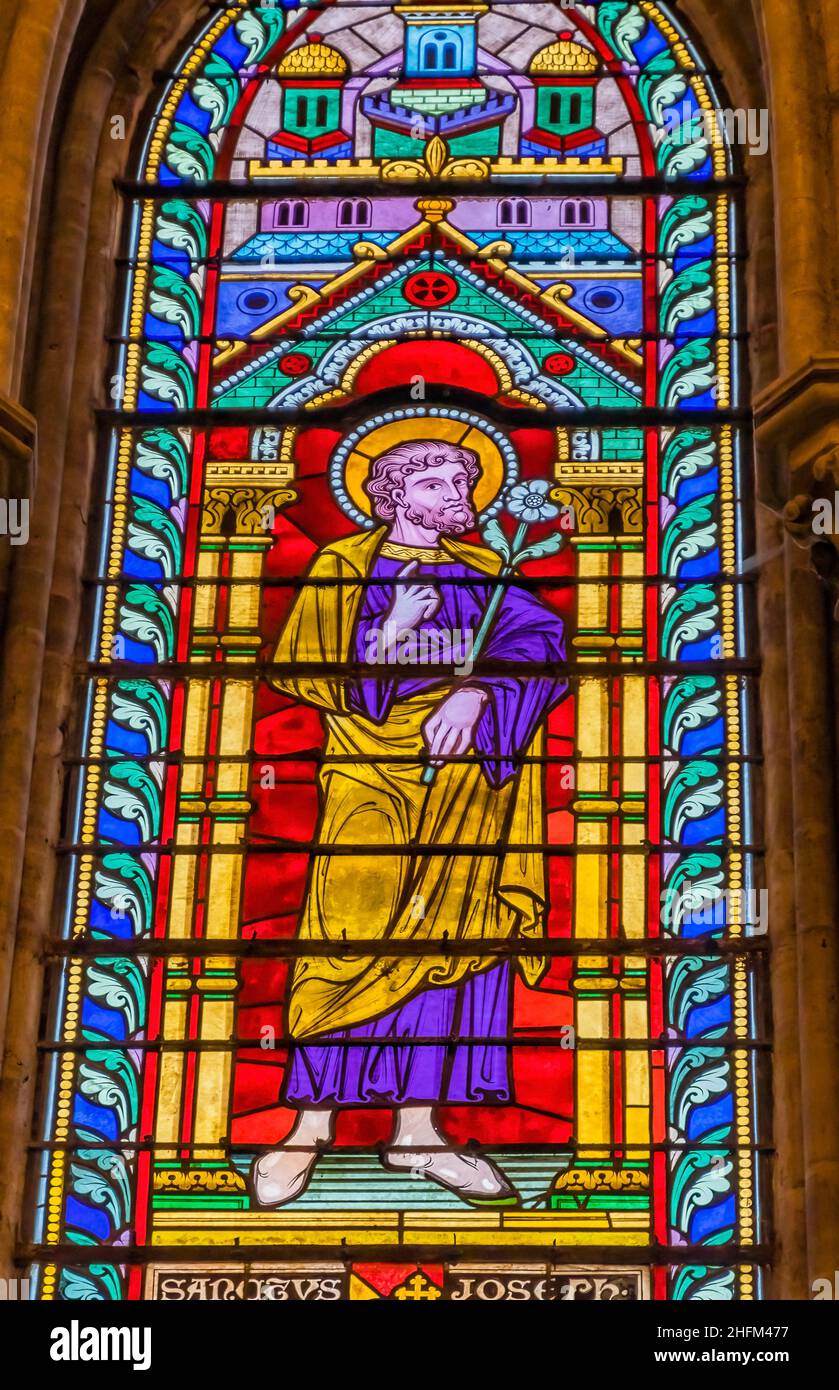 Colorful Saint Joseph Stained Glass Basilica Bayeux Cathedral Our Lady ...