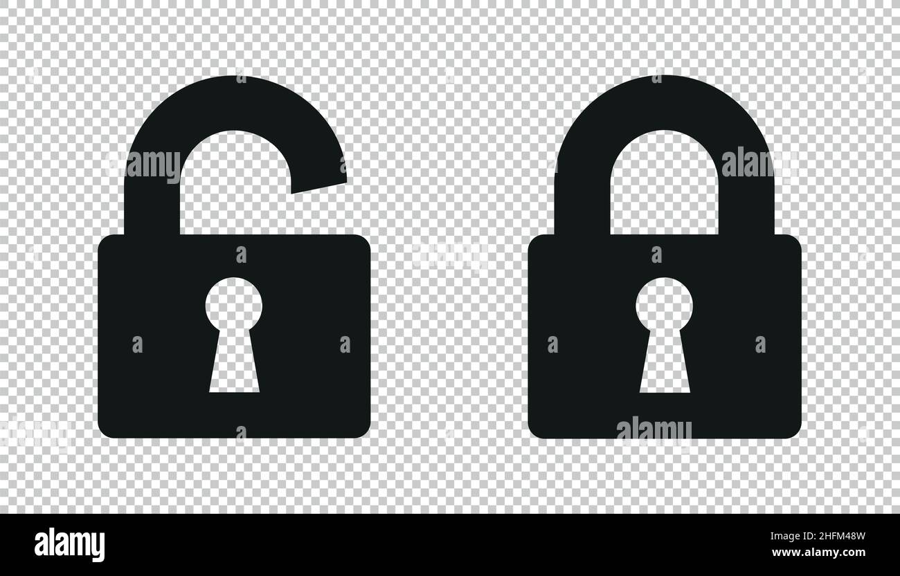 Lock and unlock icon set template on checked transparent background ...
