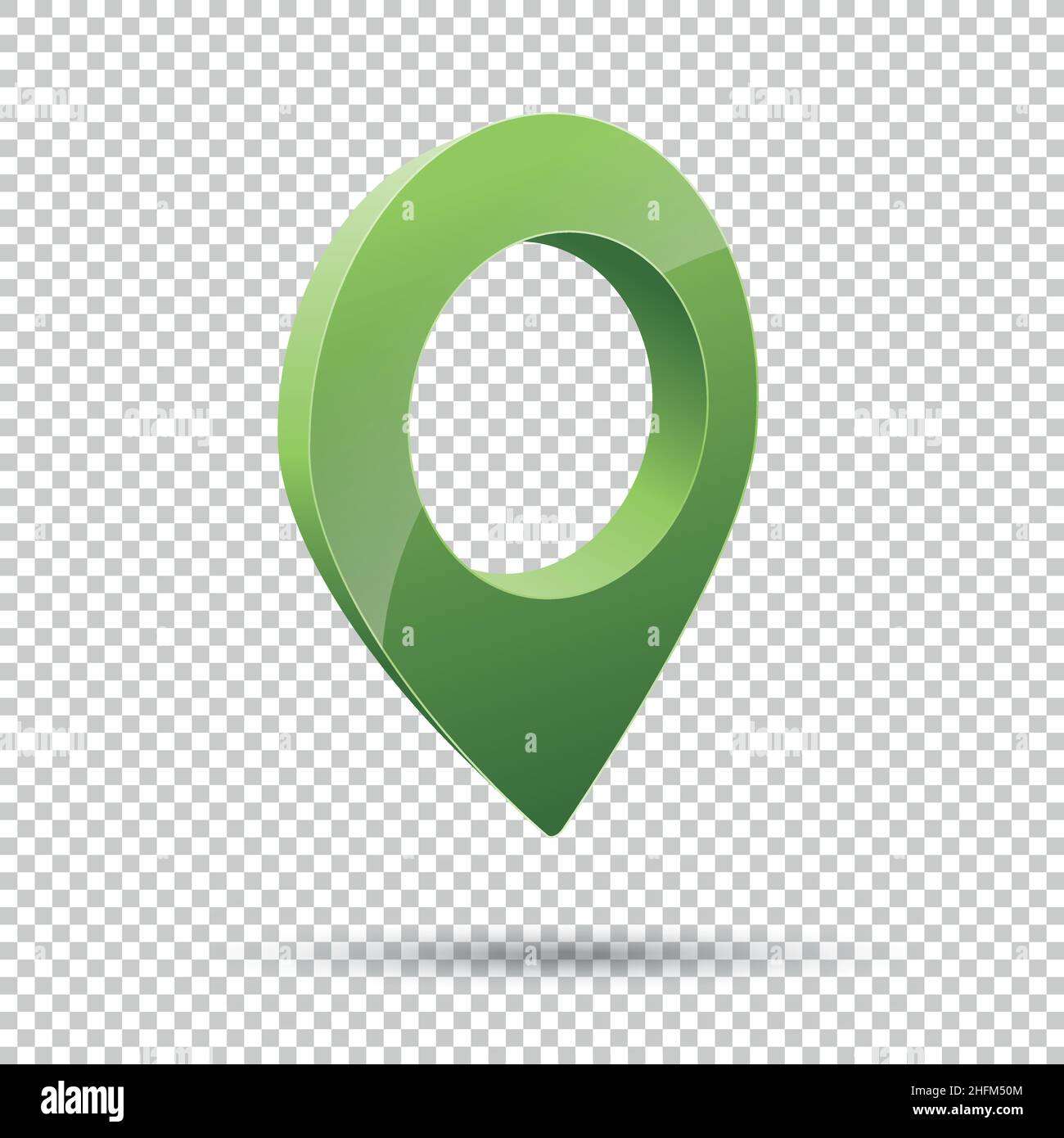 3D GPS Map pointer icon in flat glossy style. Green Navigator symbol on checked transparent ...