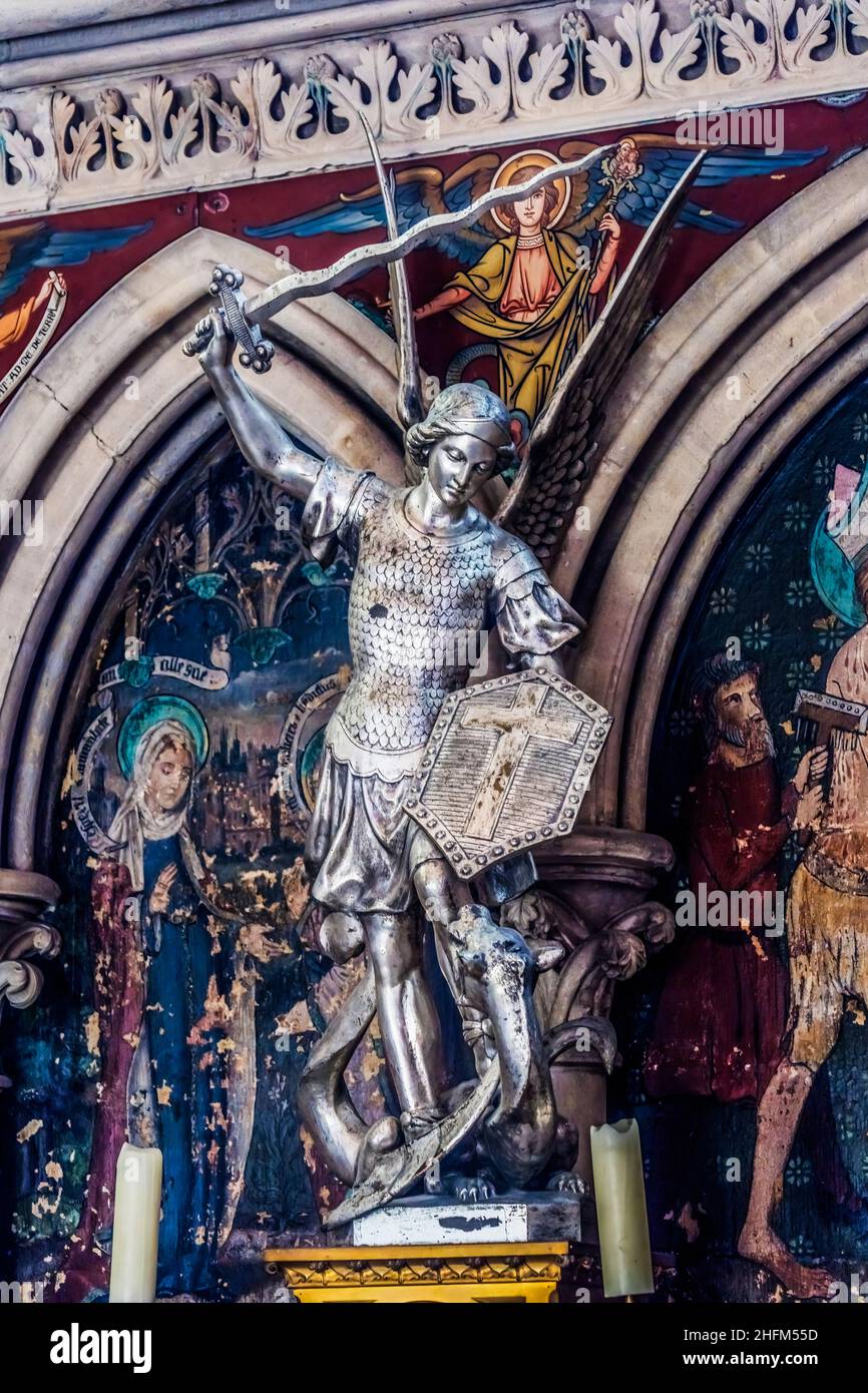 Archangel Saint Michael Killing Dragon Statue Basilica Bayeux Cathedral ...