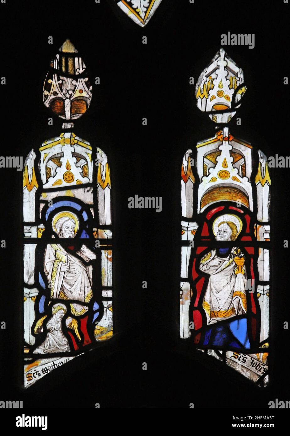 Medieval stained glass windows, 15th Cenrury; St Matthew & Saint John ...