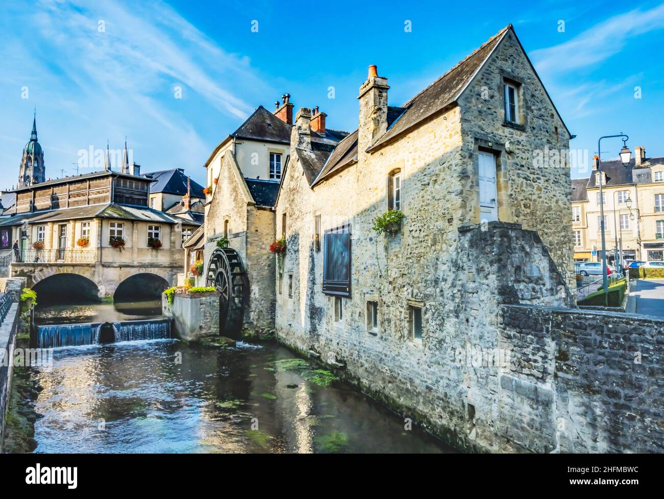Colorful Old Buildings Mill, Aure River Reflection Bayeux Center ...