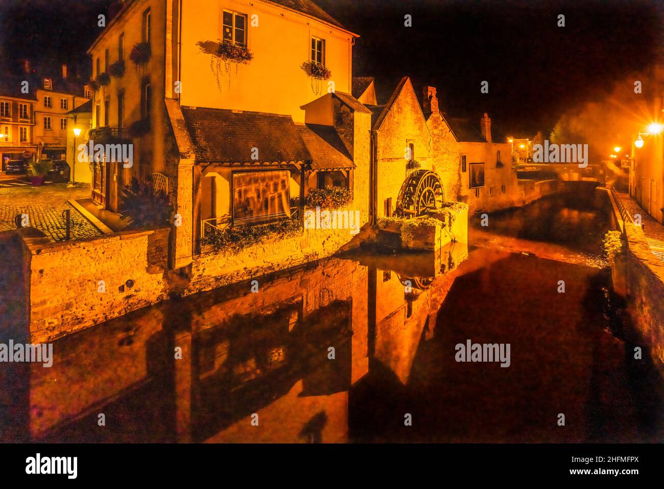 Old Buildings Mill Aure River Night Bayeux Center Normandy France ...